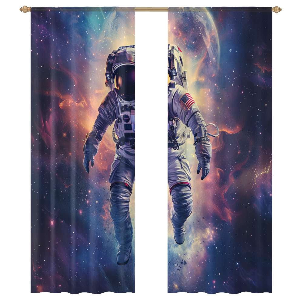 Astronaut Space Odyssey Sheer Voile Curtain Window Tulle Curtains For ...