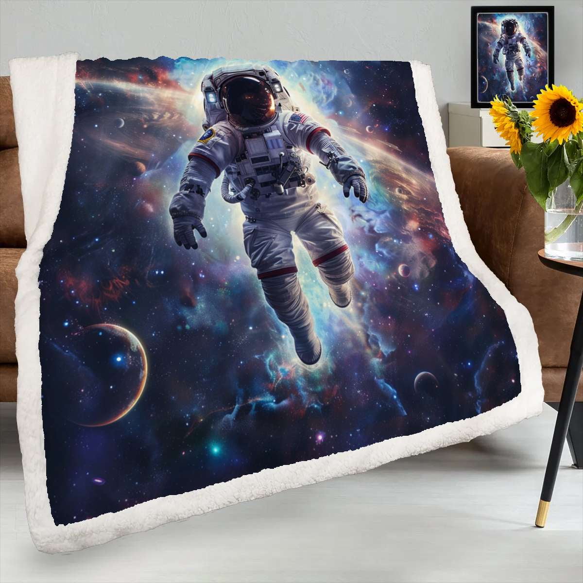 Astronaut Space Odyssey Sherpa Blanket Throw Blanket For Bed Chair Sofa ...