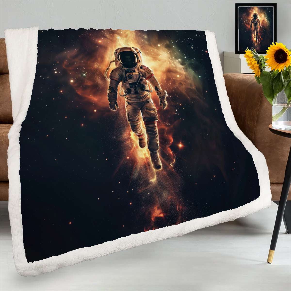 Astronaut Space Odyssey Sherpa Blanket Throw Blanket For Bed Chair Sofa ...