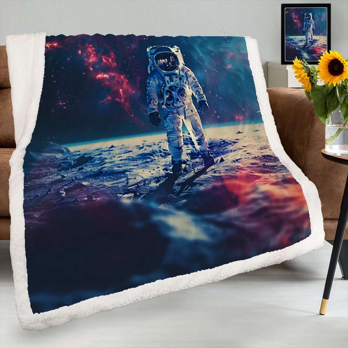 Astronaut Space Odyssey Sherpa Blanket Throw Blanket For Bed Chair Sofa ...