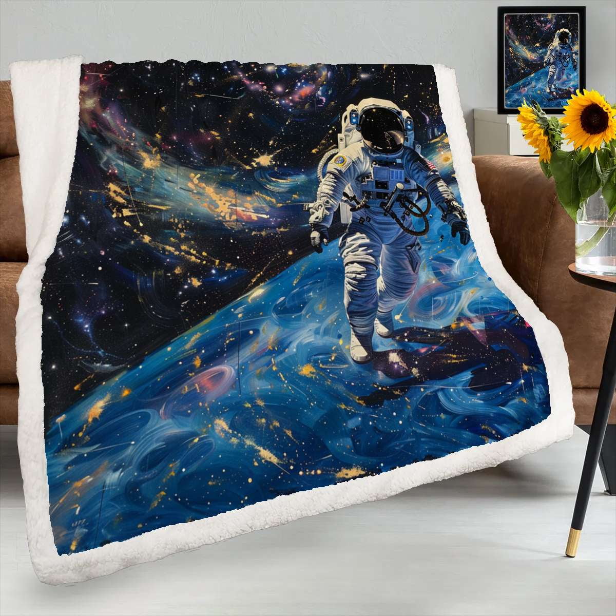 Astronaut Space Odyssey Sherpa Blanket Throw Blanket For Bed Chair Sofa ...