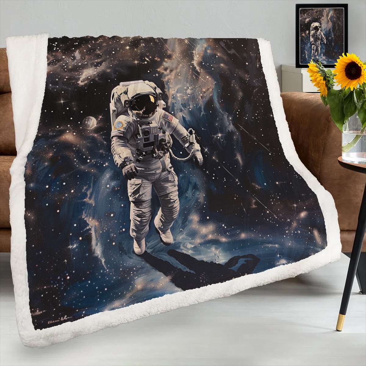 Astronaut Space Odyssey Sherpa Blanket Throw Blanket For Bed Chair Sofa ...