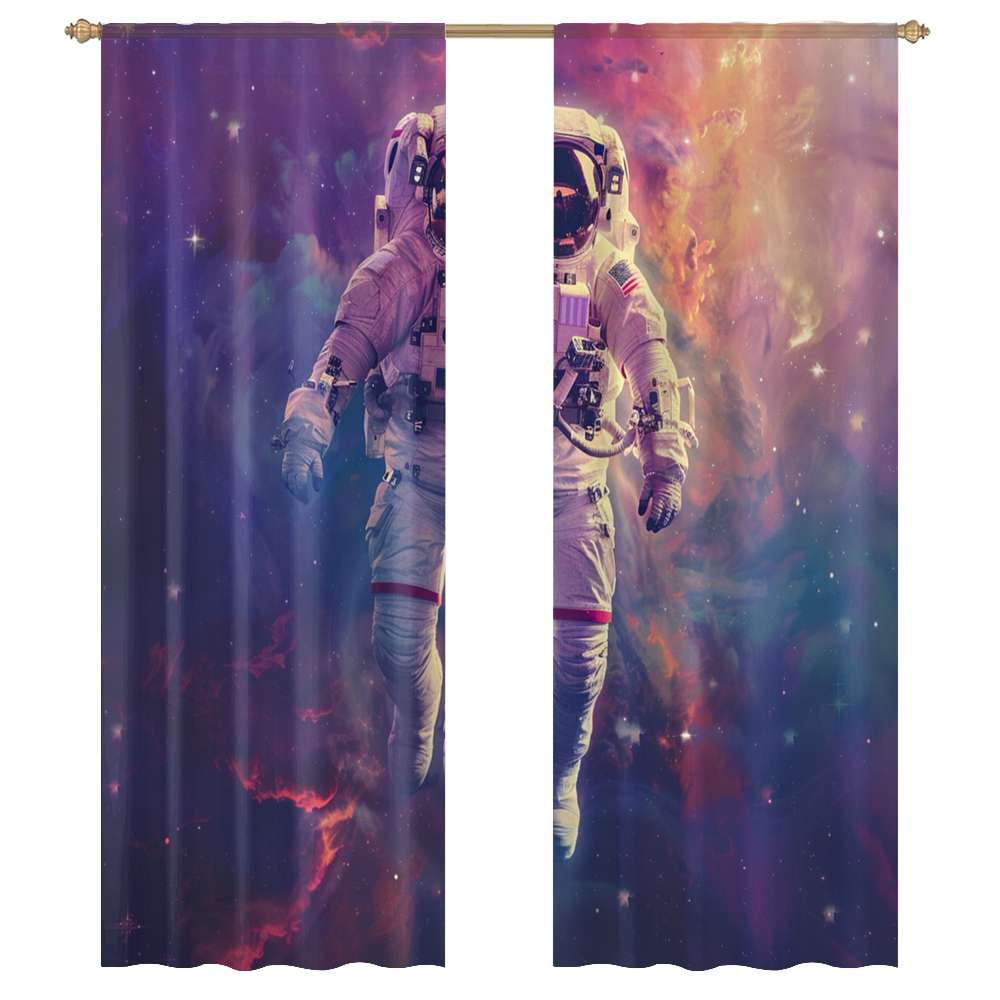 Astronaut Space Odyssey Tulle Curtains For Living Room Chiffon Sheer ...