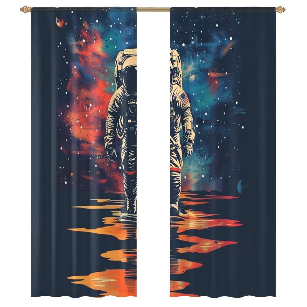 Astronaut Space Odyssey Tulle Curtains For Living Room Chiffon Sheer ...