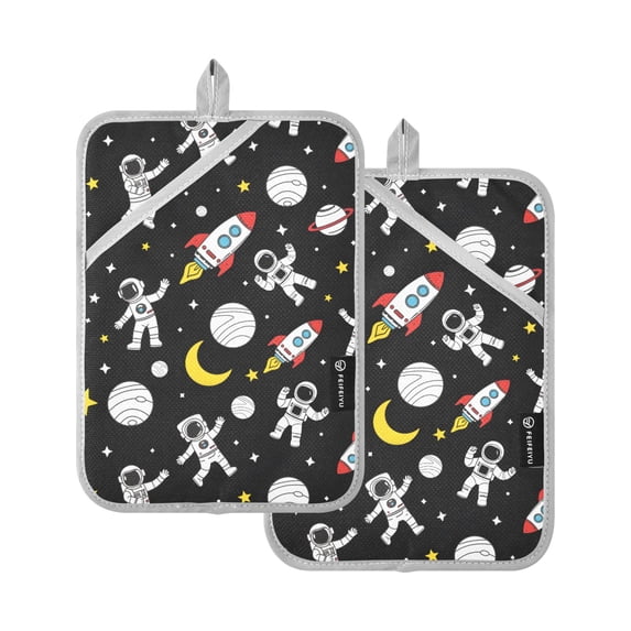 Astronaut Space Pattern Pot Holder Set 2 Piece Non-Slip Oven Hot Pads ...