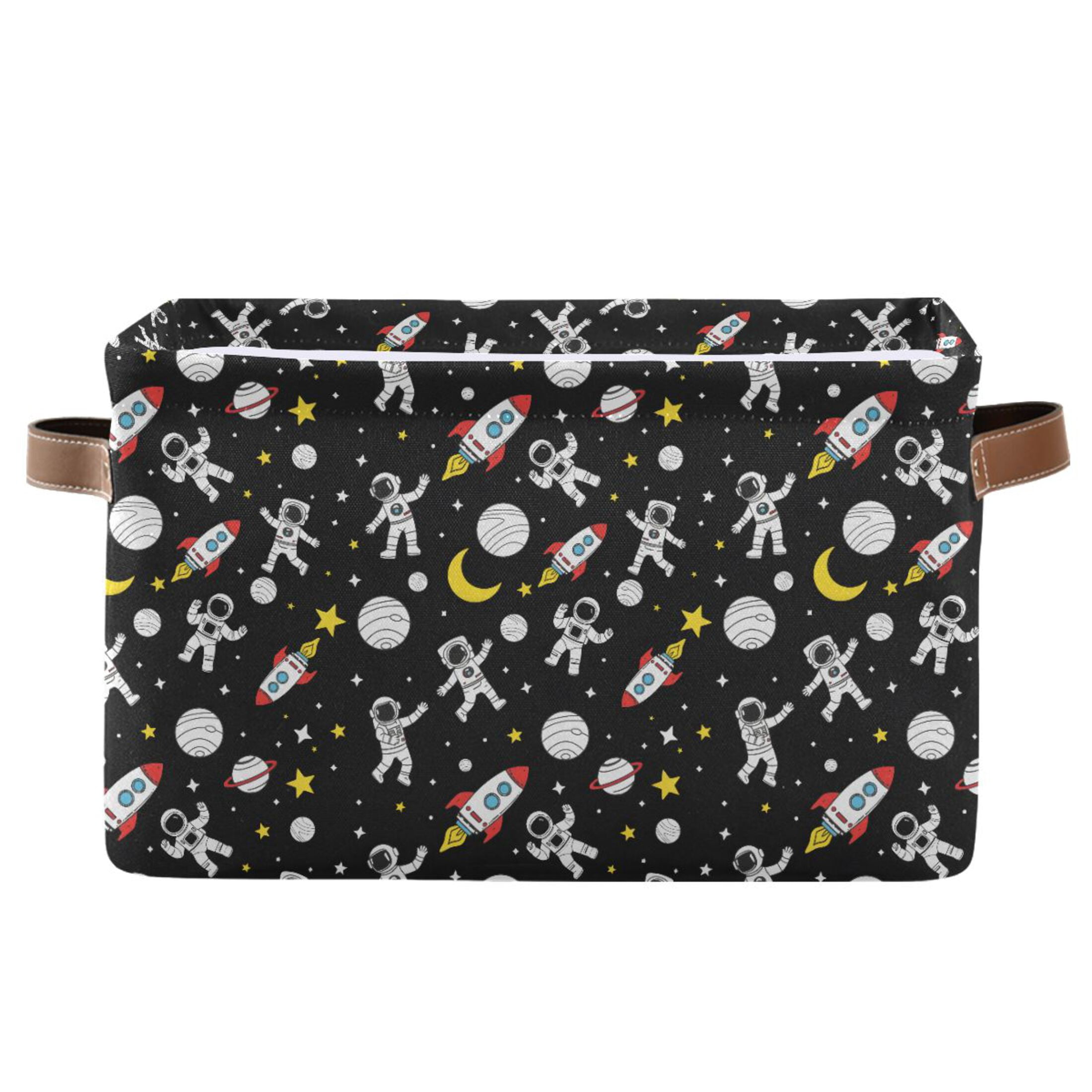 Astronaut Space Pattern Storage Basket Canvas Waterproof PE Lining PU ...