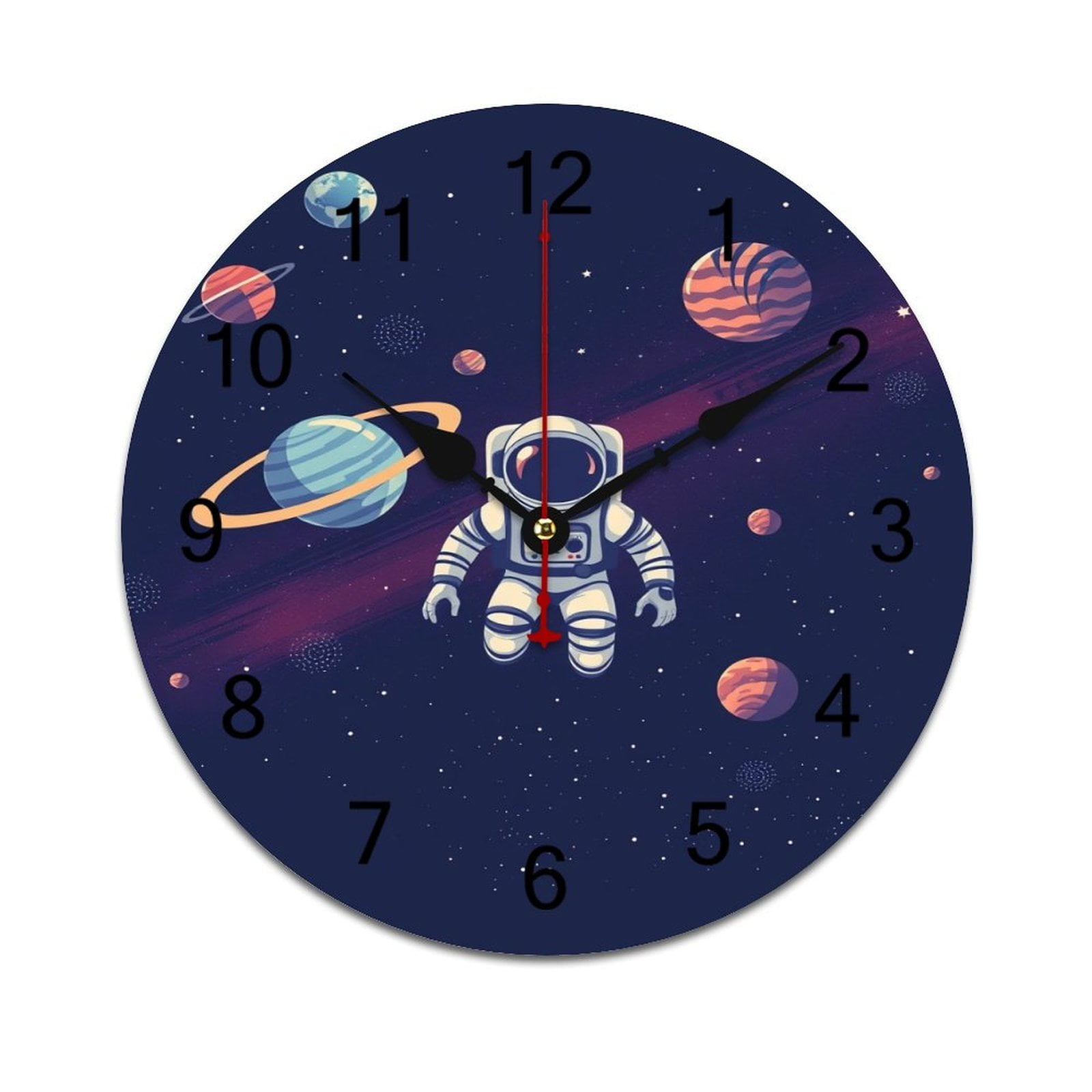 Astronaut Space Planets Silent Wall Clock Movement Battery Clock ...