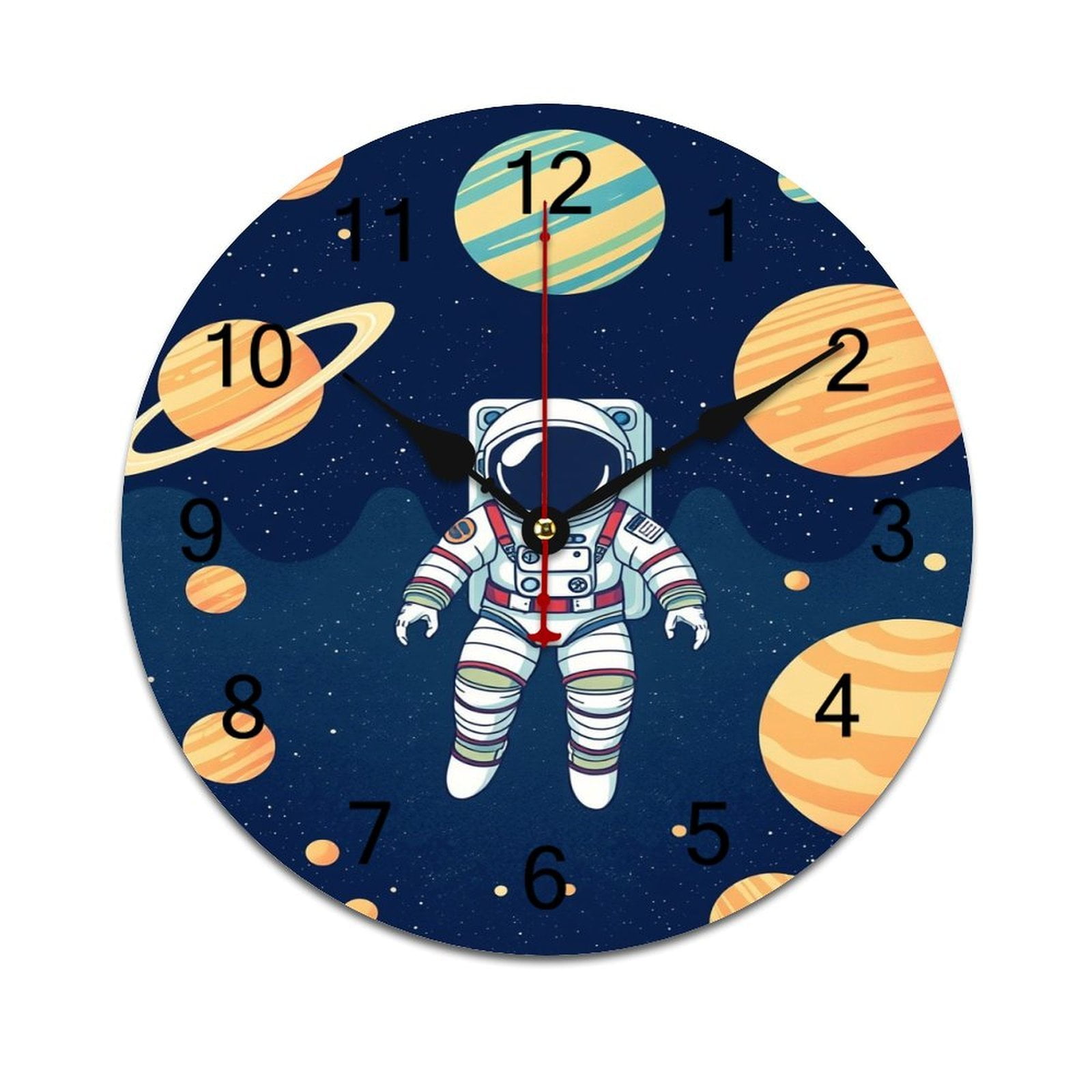 Astronaut Space Planets Silent Wall Clock Movement Battery Clock ...