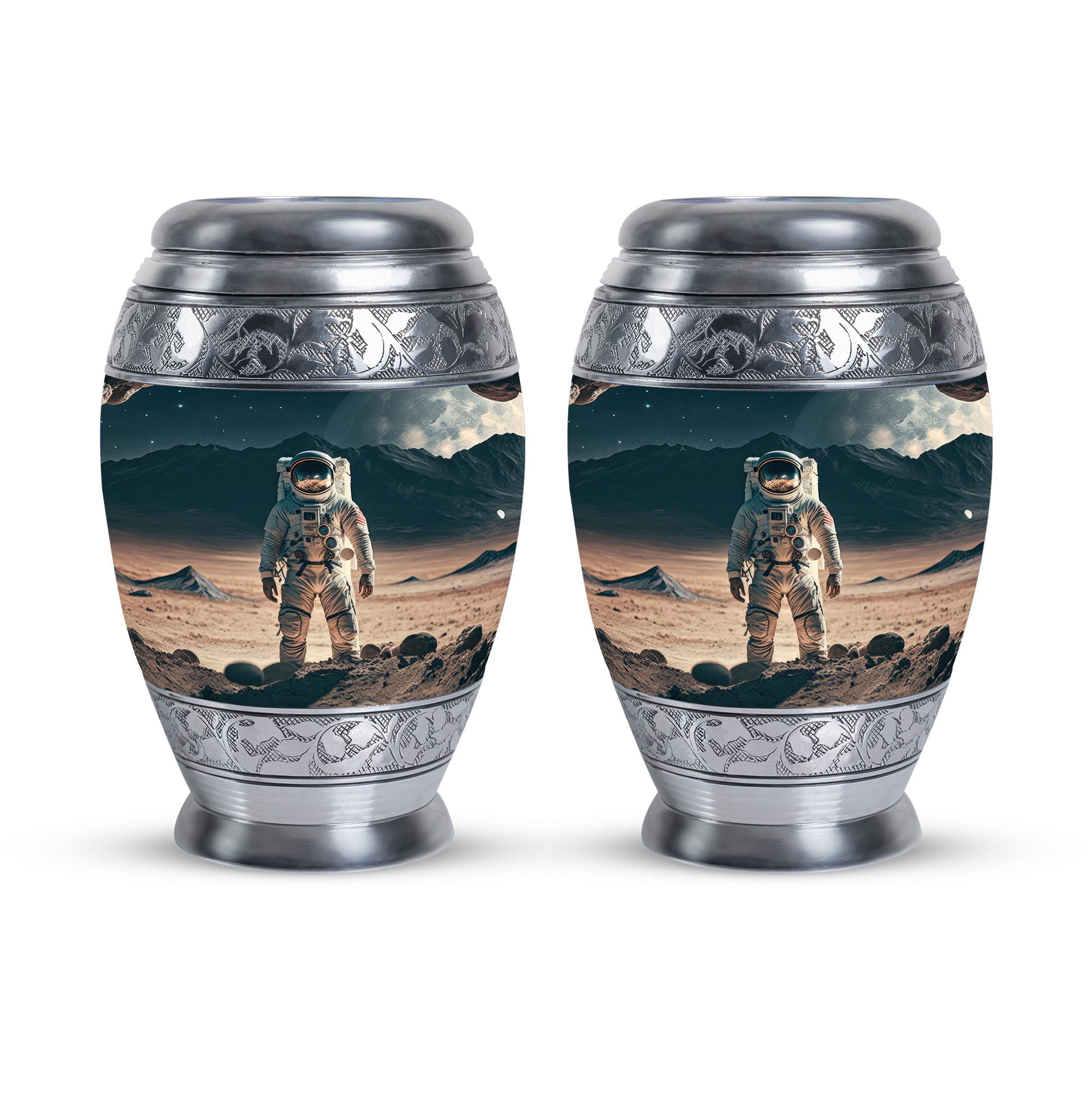 Astronaut Space Small Keepsake Urns Set of 2 - Mini Cremation Urns for ...