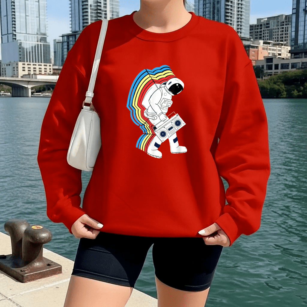 Astronaut Space Walk Rainbow Trail Boombox Graphic Sweatshirt, for Men ...
