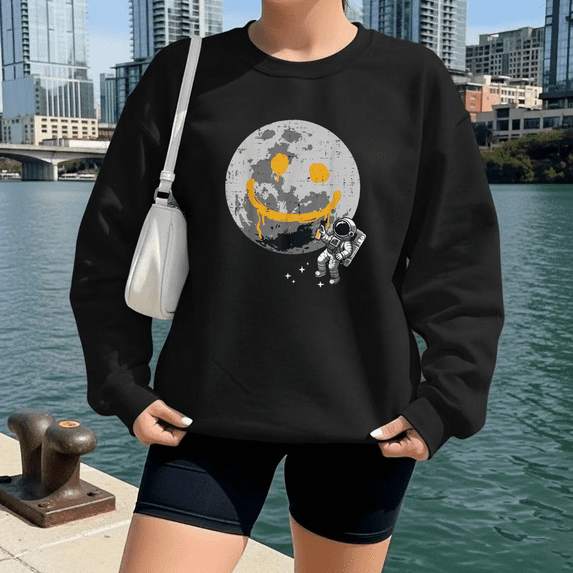 Astronaut Spray Paint Moon Smile Face for Kids Men Sweatshirt, for Men ...