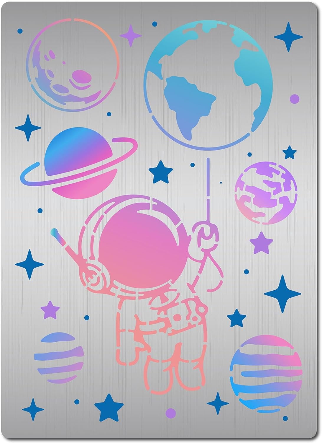 Astronaut Stencils Outer Space Theme Metal Drawing Painting Stencil Planet Earth Star Stainless ...