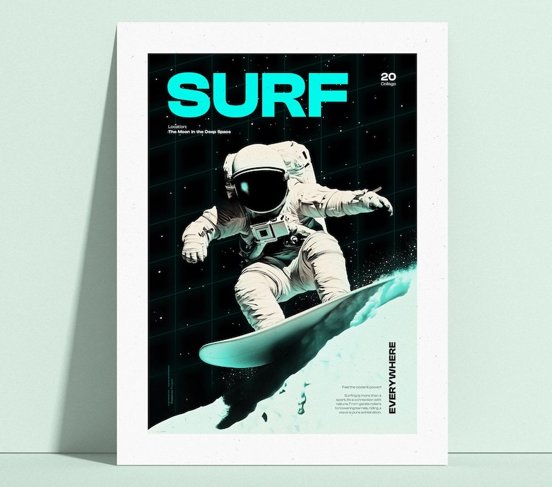 Astronaut Surfing Poster | Sci-Fi Surfer Wall Art | Space Surfing Print ...