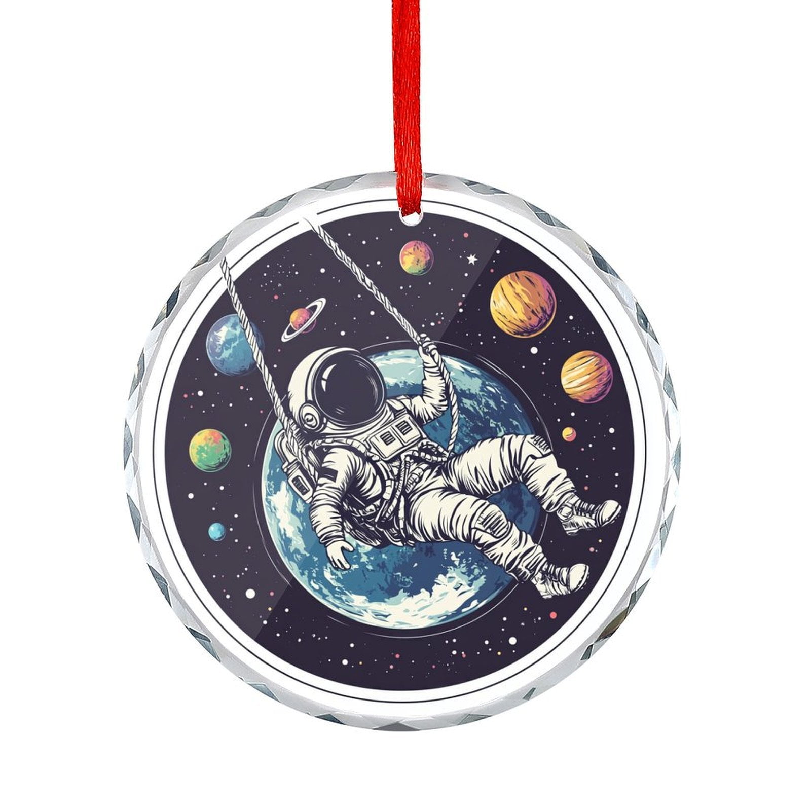 Astronaut Swinging on The Planet Crystal Glass Ornament Holiday Decor ...