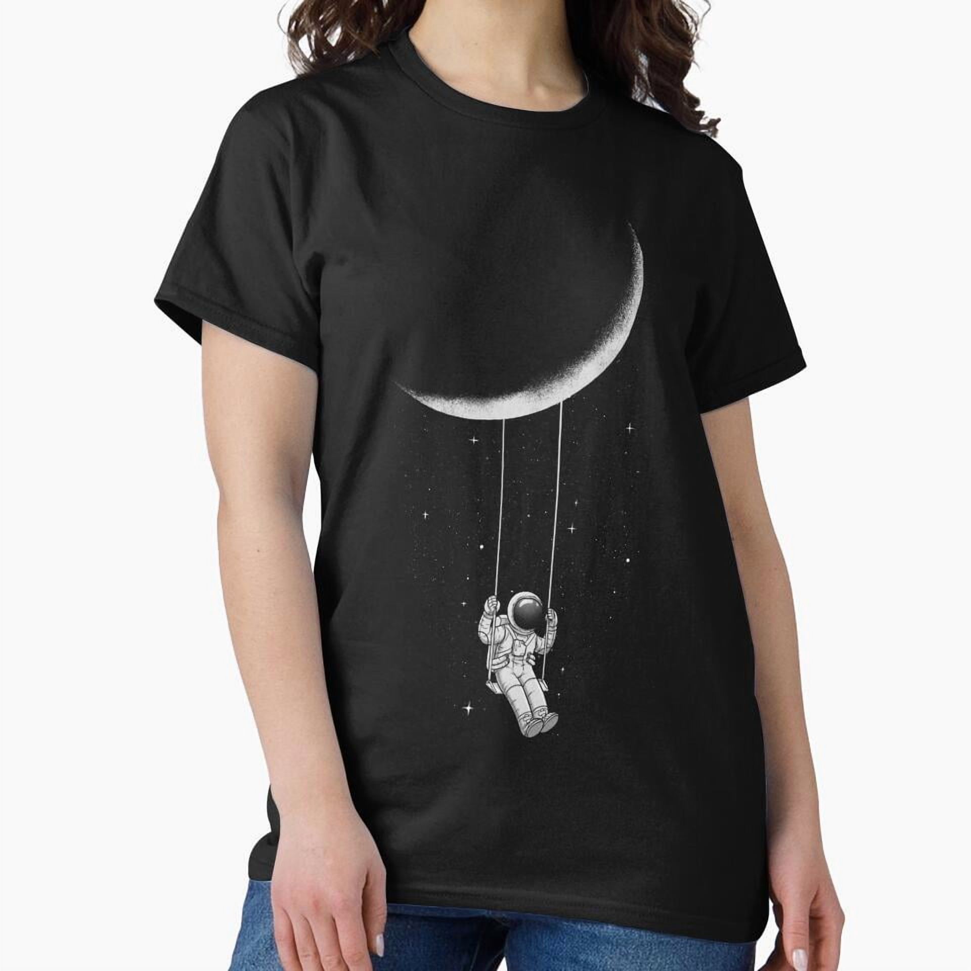 Astronaut Swinging on Moon Crescent in Starry Sky - Whimsical Space ...