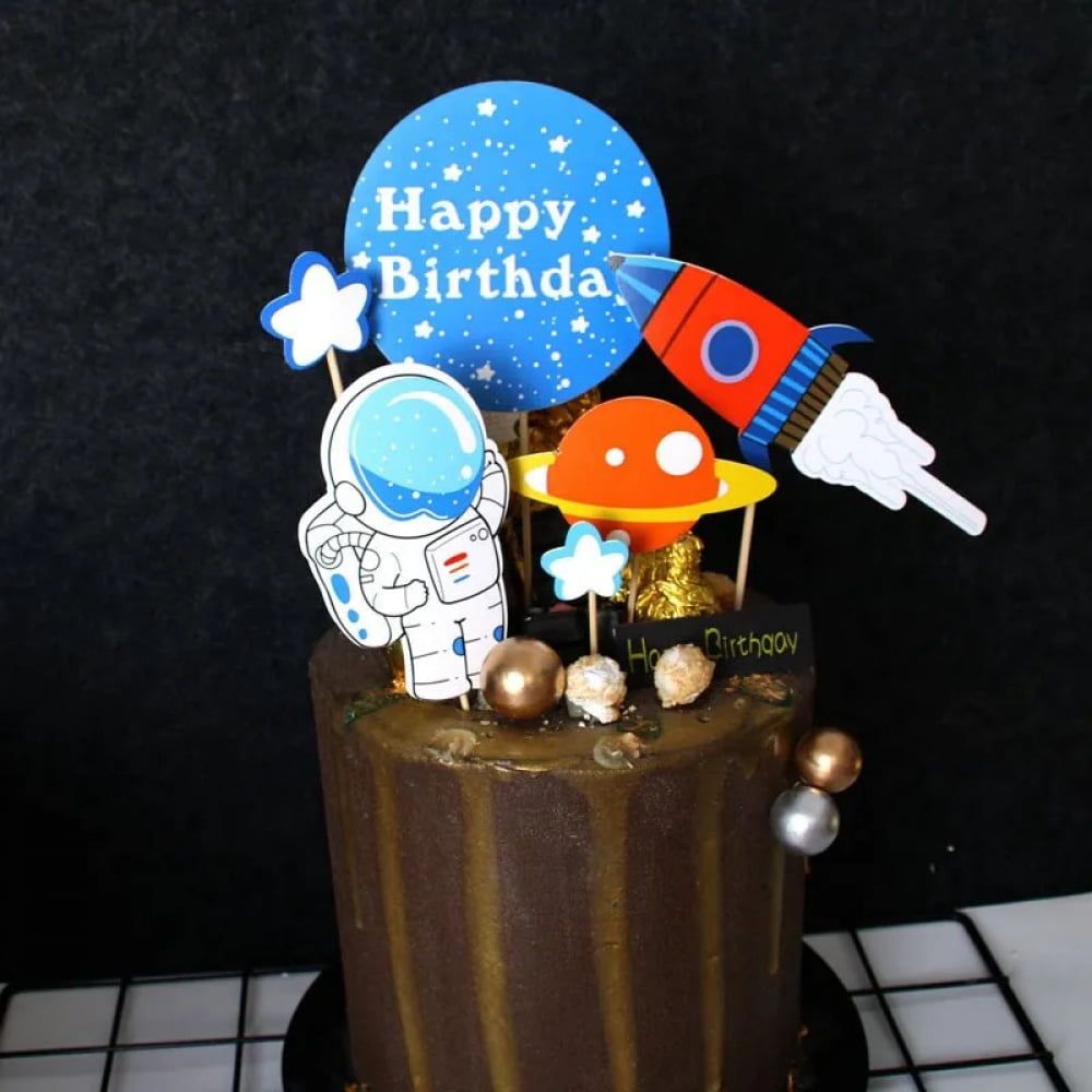 Astronaut Theme Cake Topper Planet Space Rocket Spaceship Birthday ...