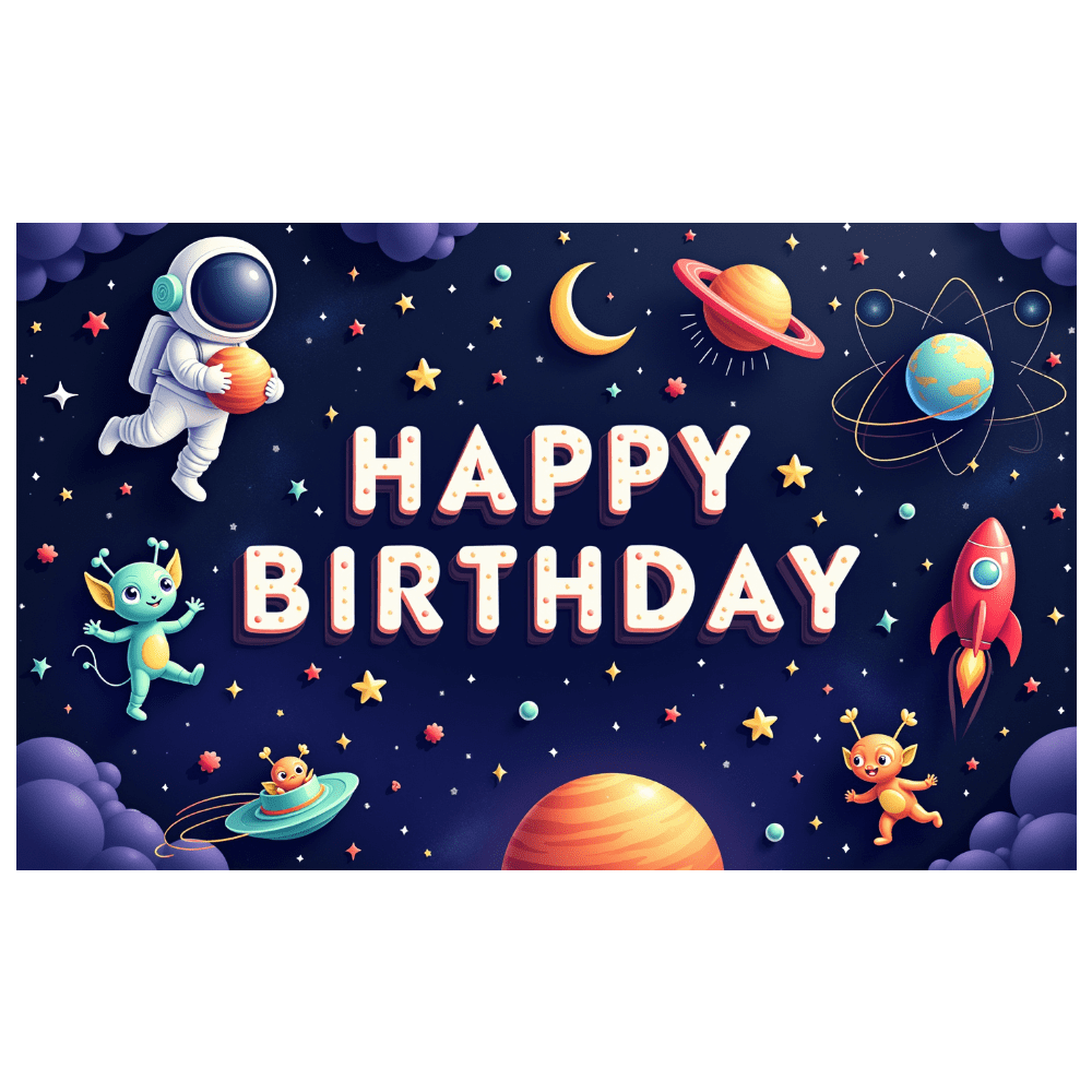 Astronaut Theme Kids Birthday Banner Space Elements Happy Birthday for ...