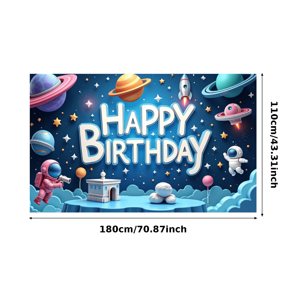 Astronaut Theme Space Happy Birthday Banner for Kids Party Decoration ...
