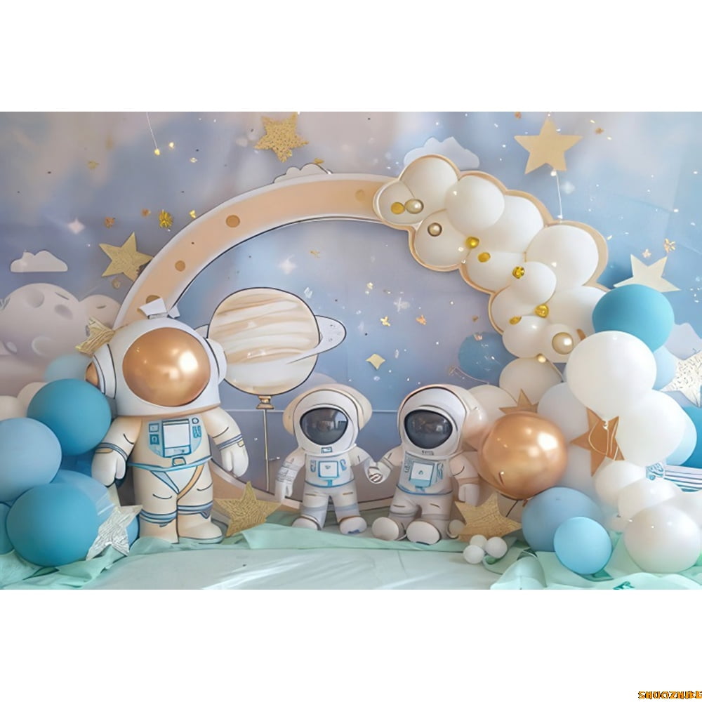 Astronaut Themed Birthday Party Photography Backdrop Colorful Balloons ...