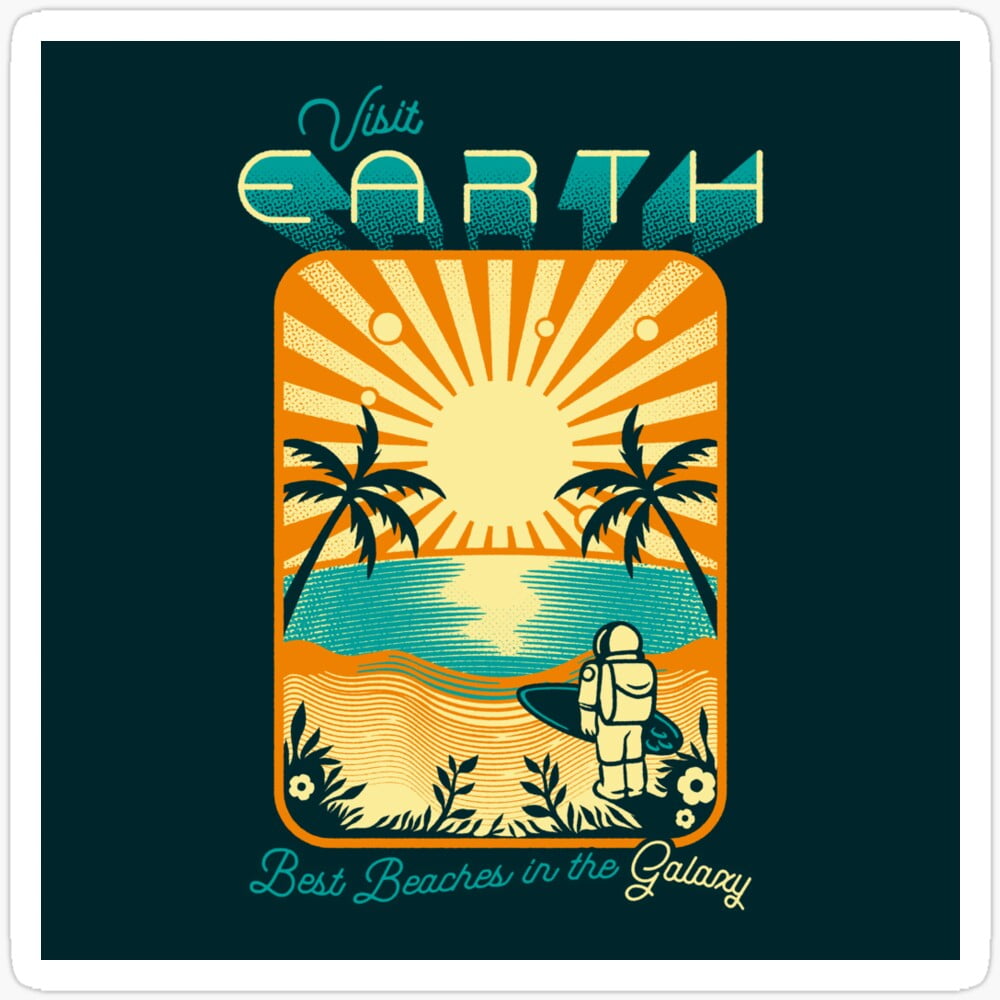 Astronaut Visit Earth Minimalist Surf Design Sticker Phone Decal Water ...