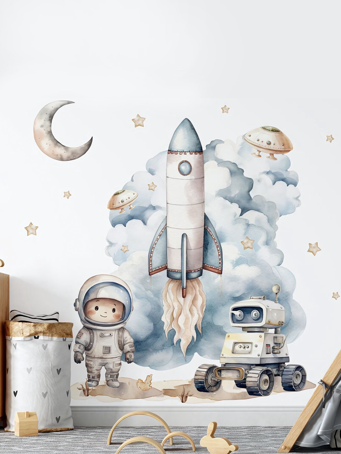 Astronaut Wall Stickers Planet Space Walk Spaceship DIY Art Vinyl ...
