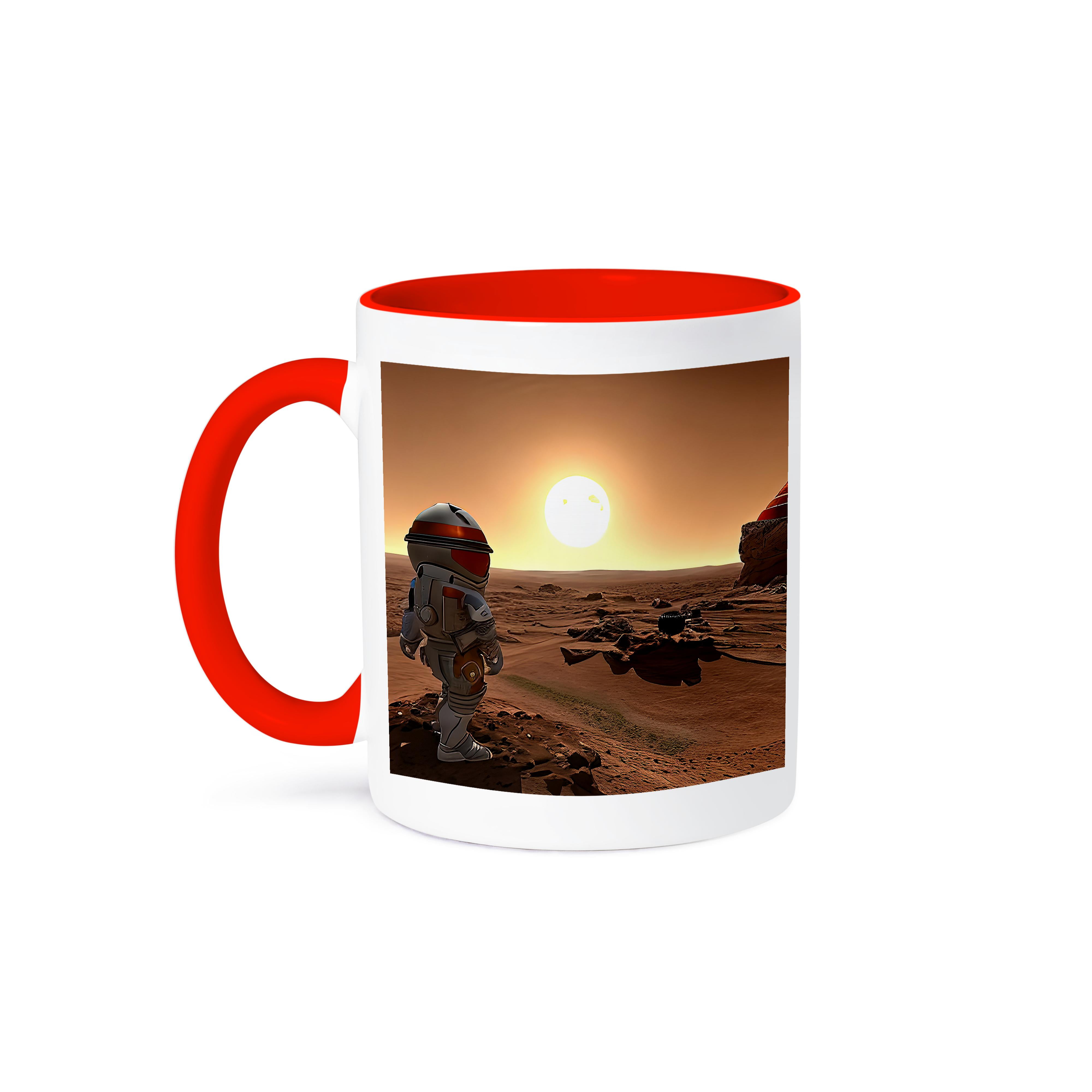 Astronaut Watches The Rising Sun On Mars In The Morning. Digital Art ...