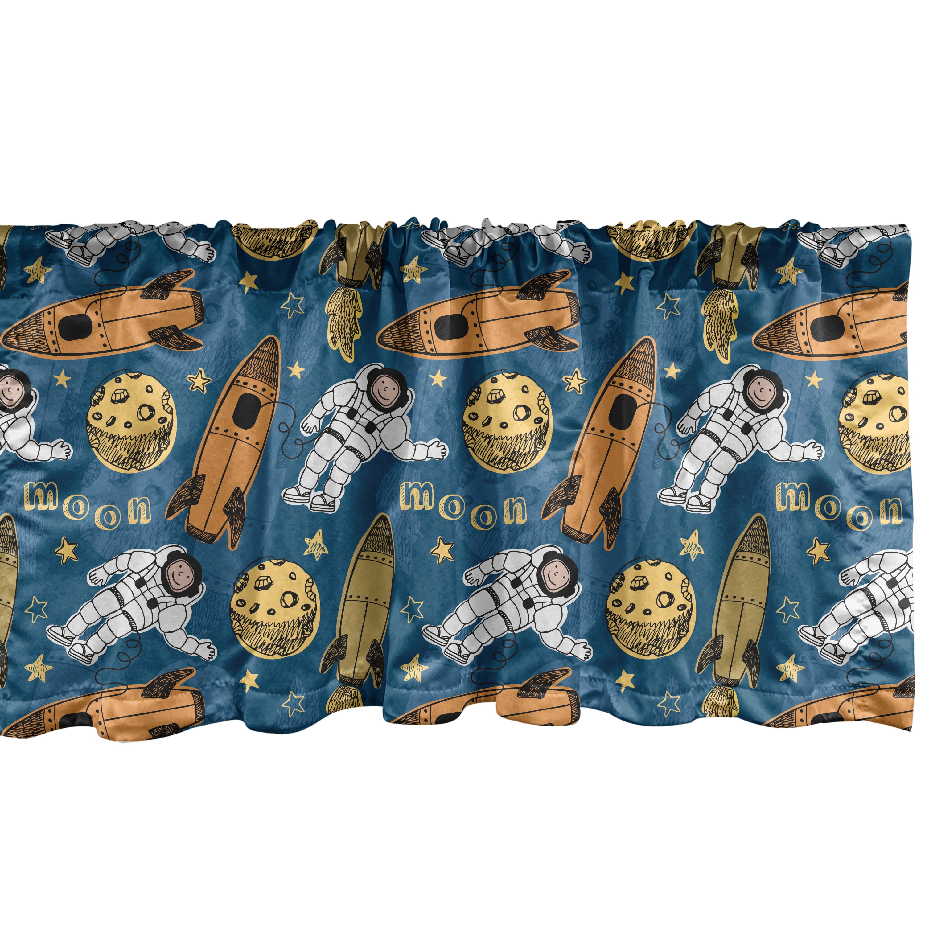 Ambesonne Astronaut Window Valance, Outer Space Rockets Motif, 42" x 18 ...