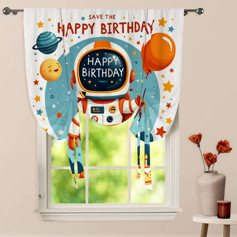 Astronaut Wishes Happy Birthday Space! Window Curtain for Living Room ...