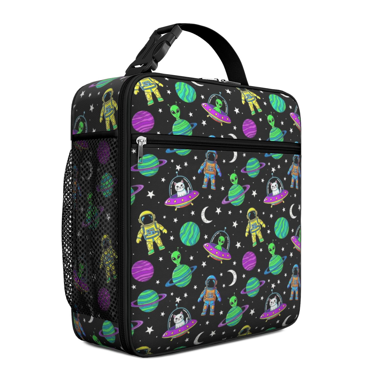 Astronaut and Alien Black Pattern Insulated Lunch Bag Teens,Lunch Box ...