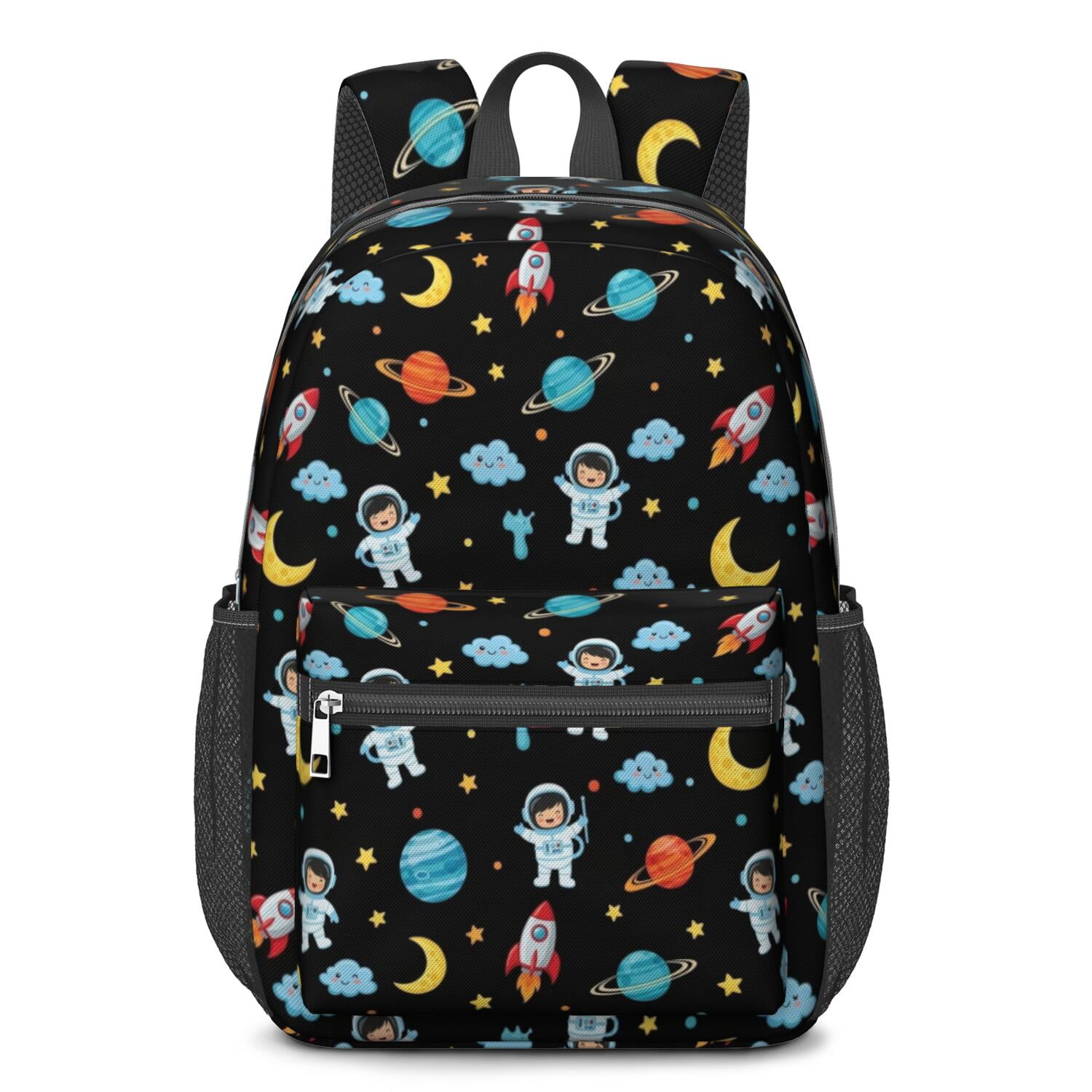 Astronaut and Cloud Black Pattern 17" School Backpacks for Teens ...