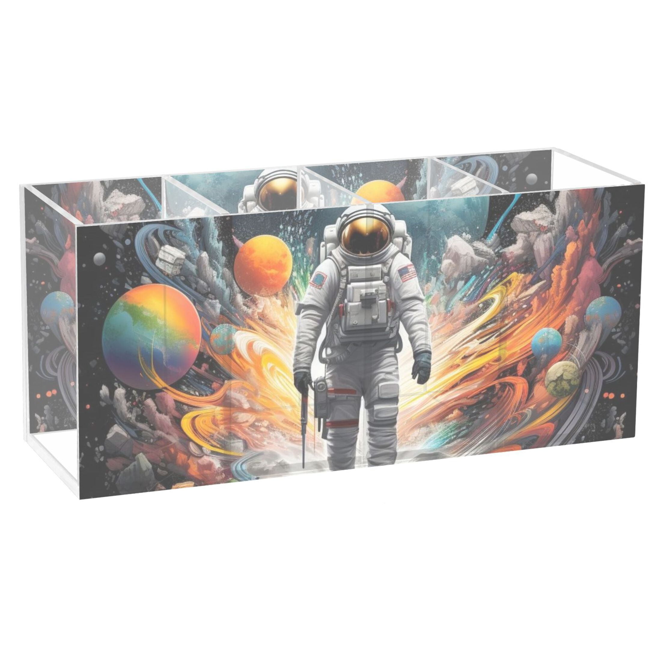 Astronaut and Colorful Planets Acrylic Pen Holder 4 Compartments Clear ...