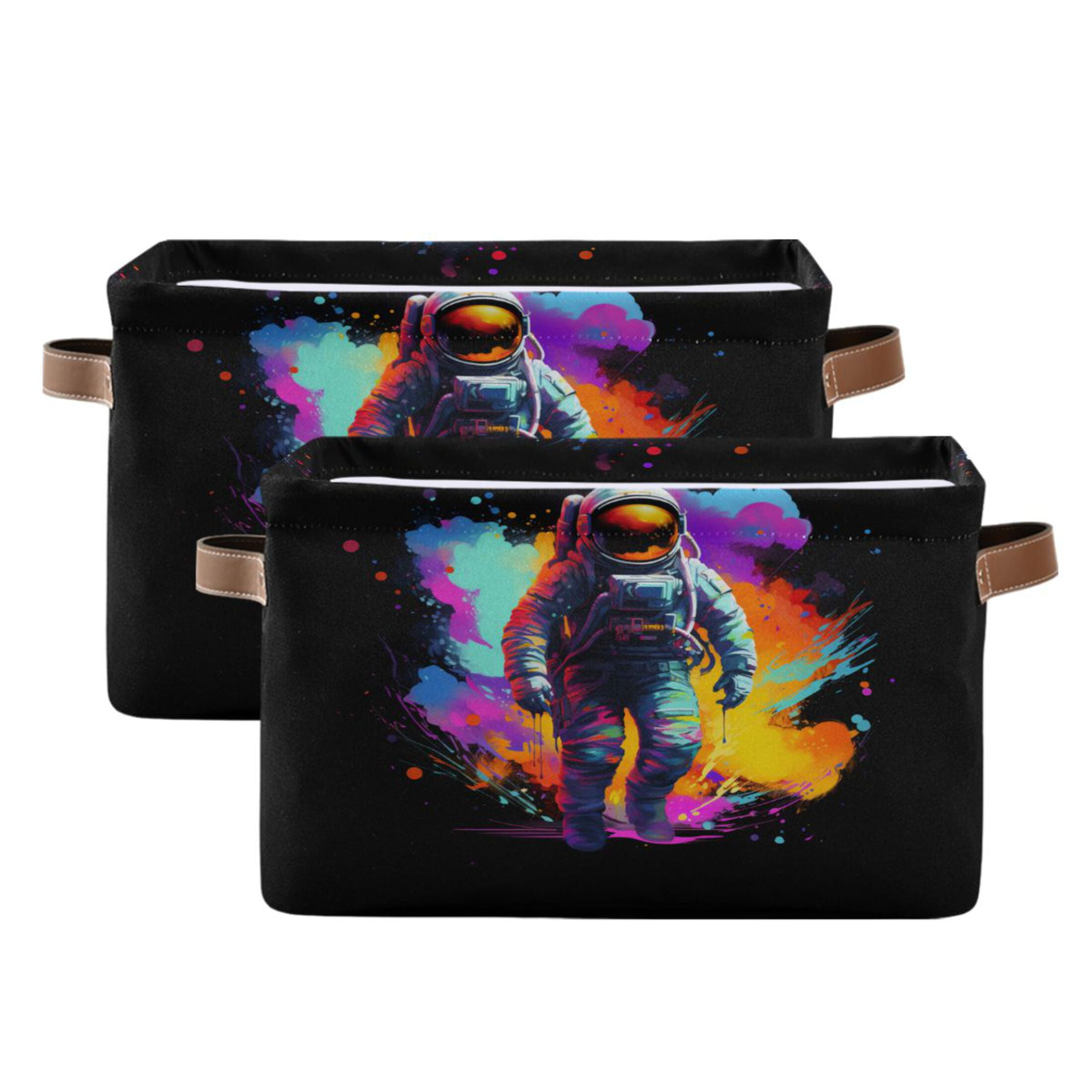 Astronaut and Colorful Smoke Storage Bins with Handle Fabric Organizer ...