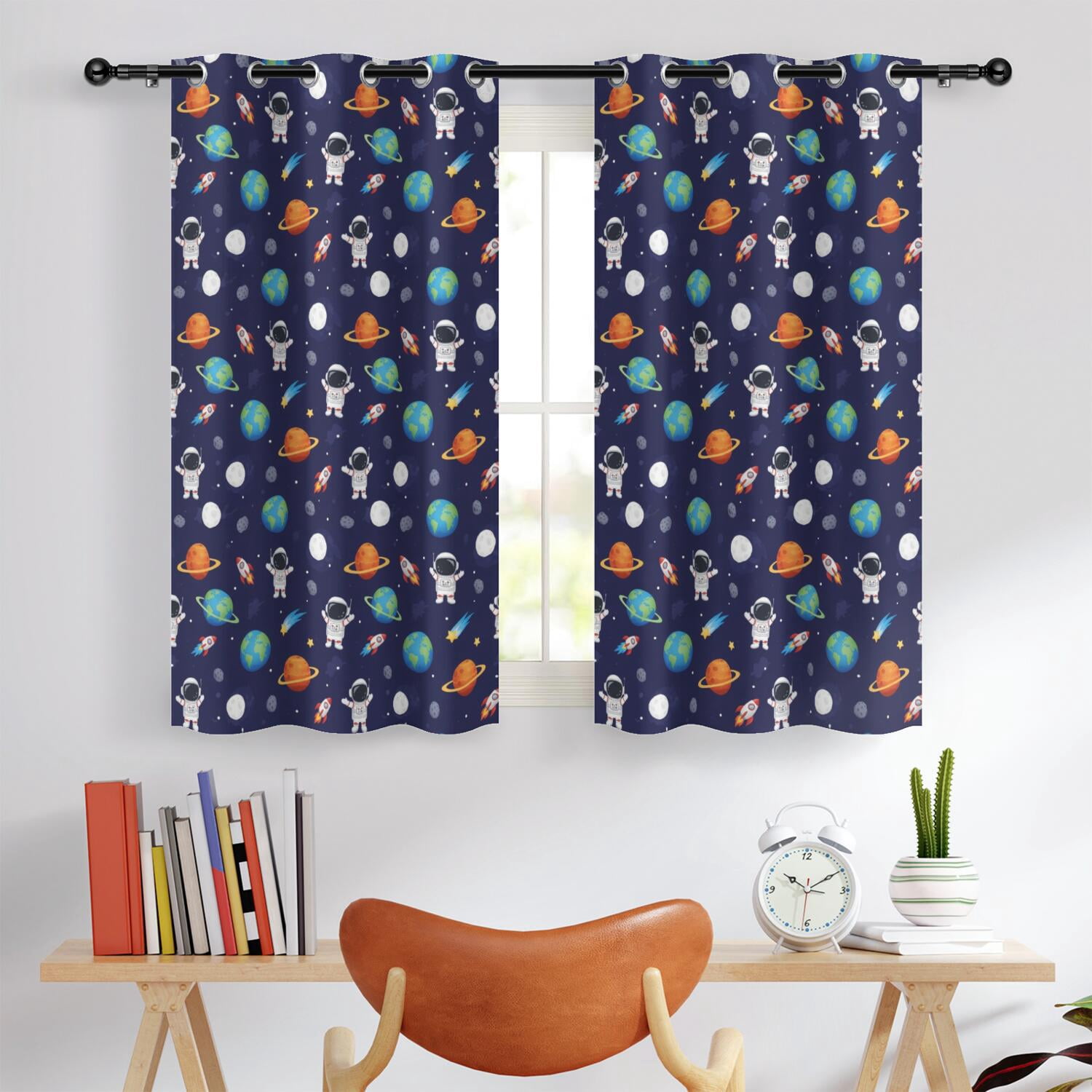 Astronaut and Earth Blue Pattern Blackout Curtains,Triple Weaved Fabric ...