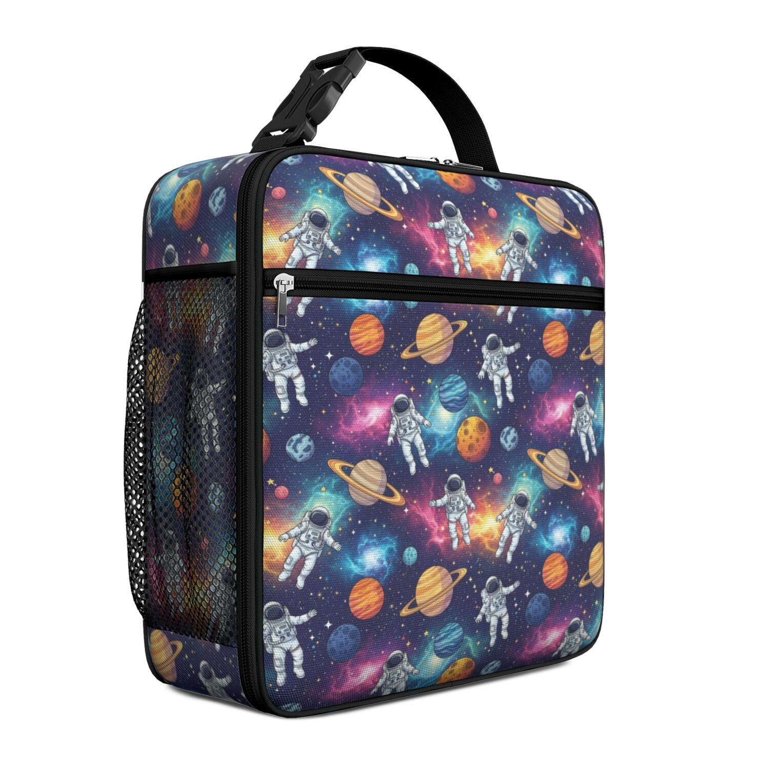 Astronaut and Galaxy Black Pattern Insulated Lunch Bag Teens,Lunch Box ...