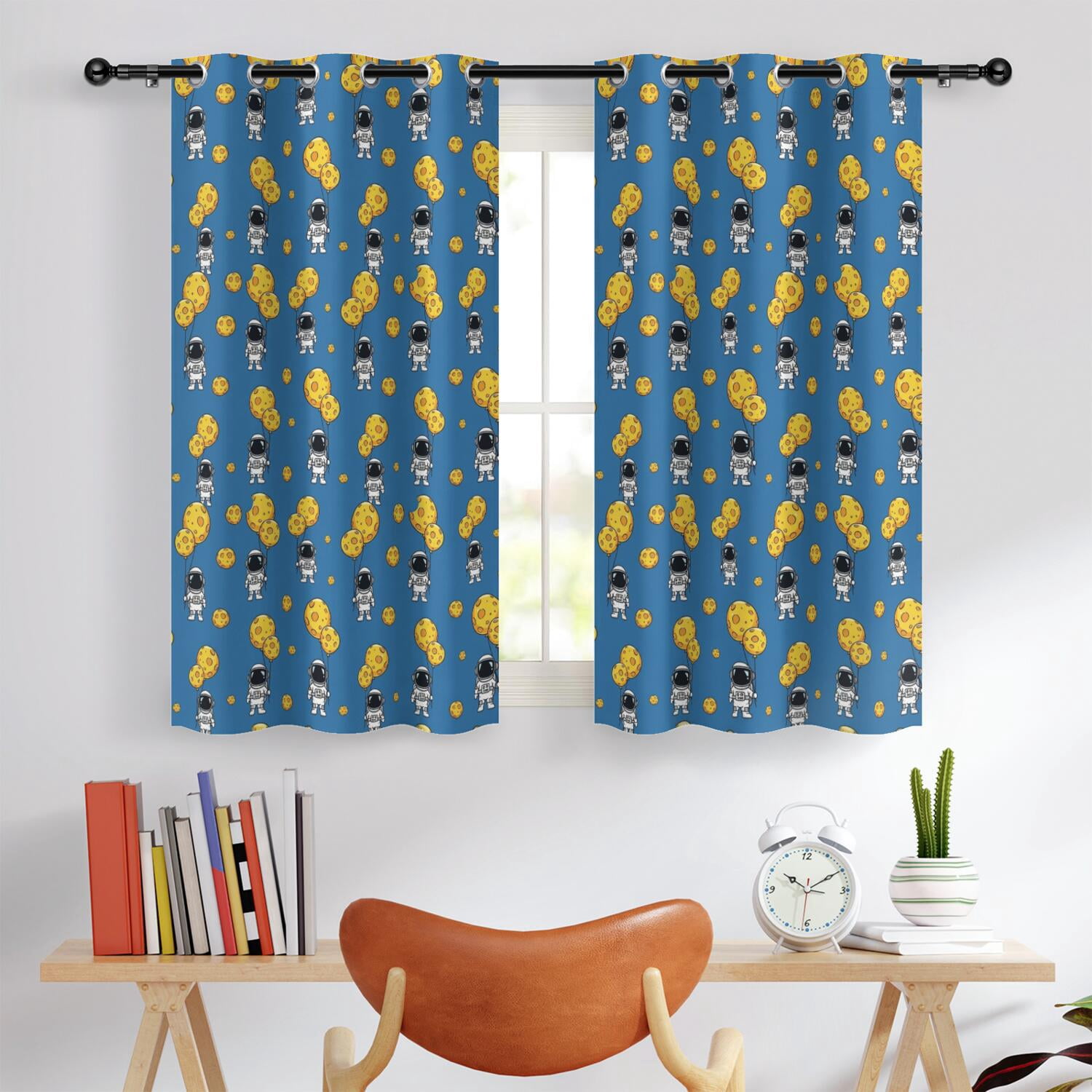 Astronaut and Moon Blue Pattern Blackout Curtains,Triple Weaved Fabric ...