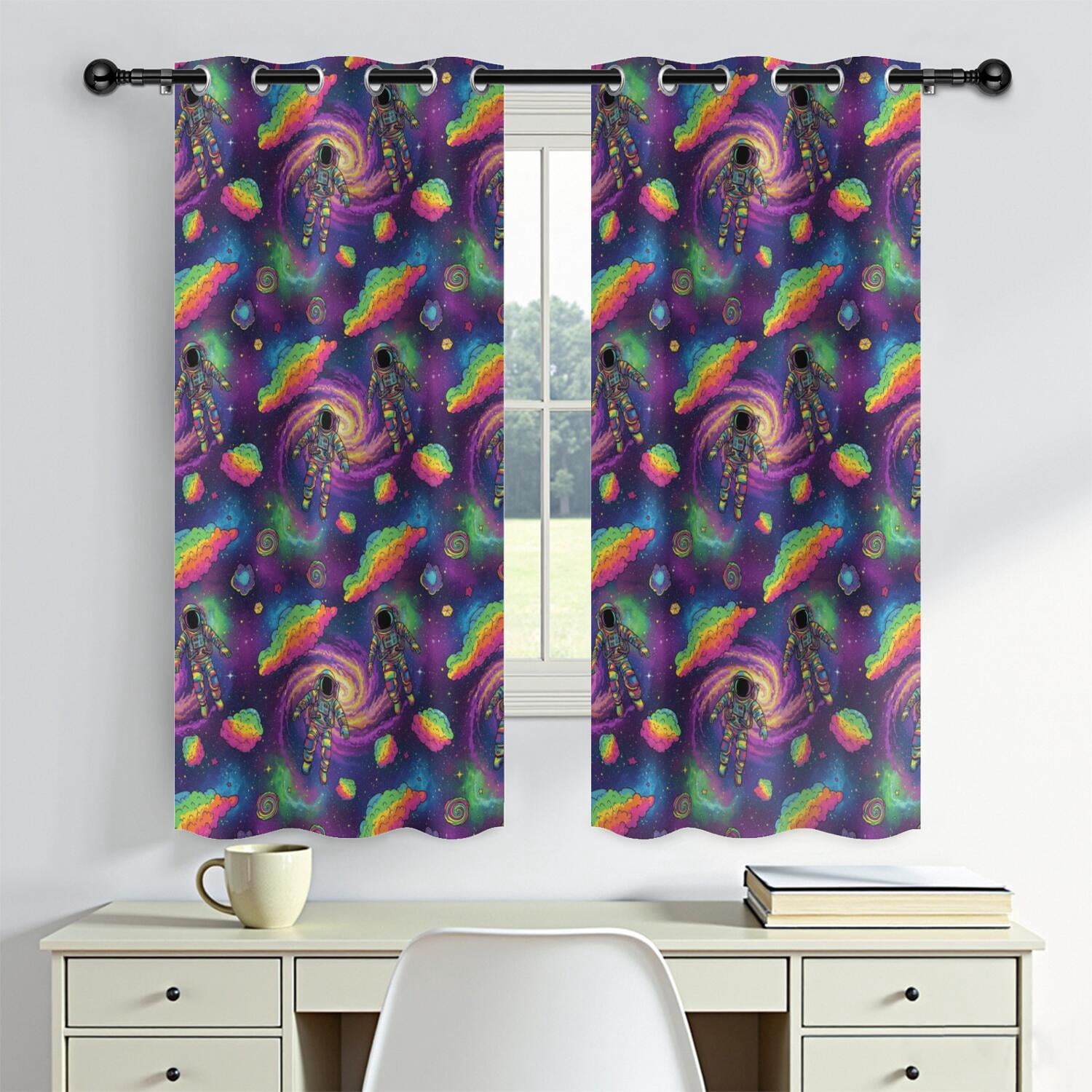 Astronaut and Nebula Purple Pattern Blackout Curtains,Triple Weaved ...