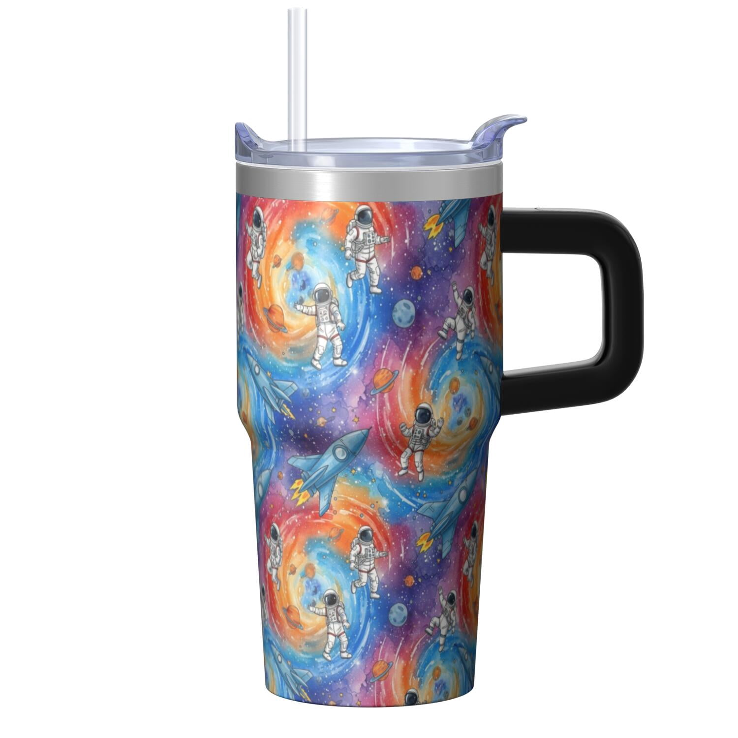 Astronaut and Rocket Black Pattern 20oz Insulated Tumbler, Stainless ...