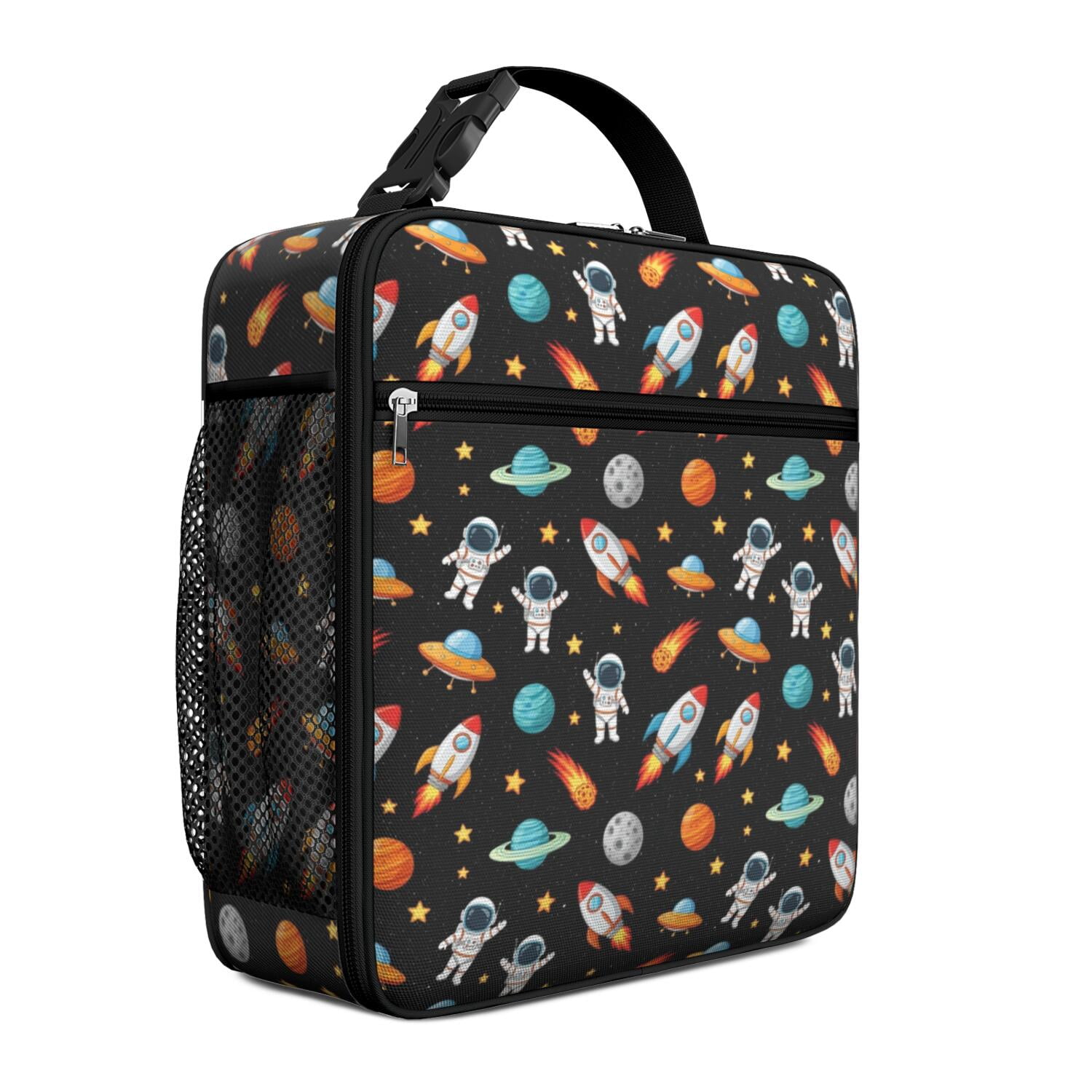 Astronaut and Rocket Black Pattern Insulated Lunch Bag Teens,Lunch Box ...