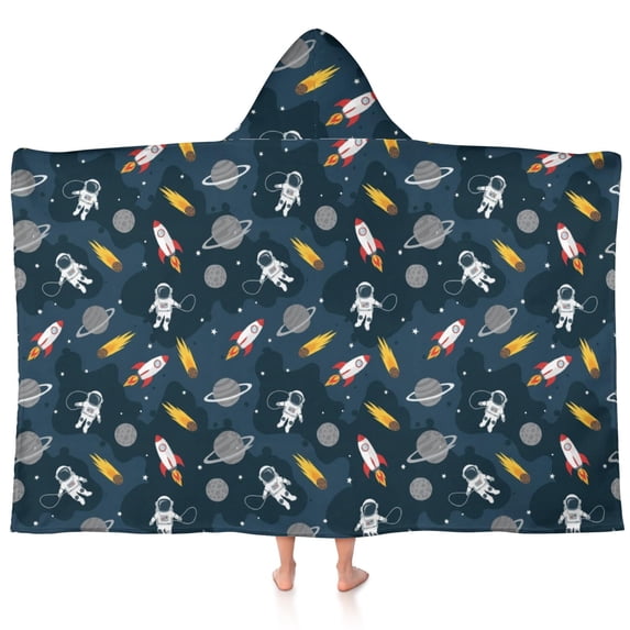 Astronaut and Rocket Black Pattern Teens Hooded Bath Towel Wrap for ...