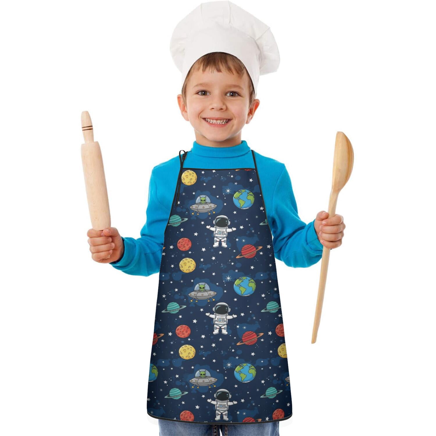 Astronaut and Ufo Blue Pattern Teens Aprons, Adjustable Neck Strap ...