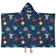 Astronaut and Ufo Blue Pattern Teens Hooded Bath Towel Wrap for Ages 3 ...