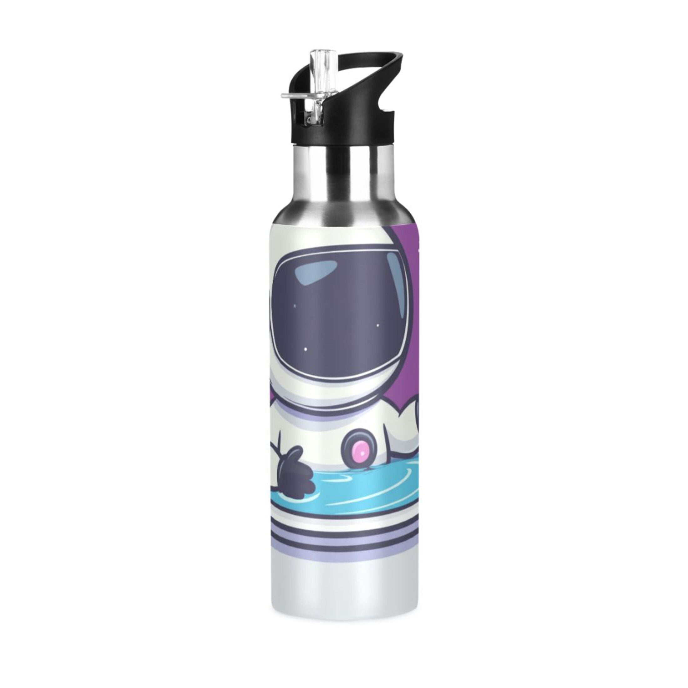 Astronaut in Bathtub with Ice Cream Sports Bottle with Straw Stainless ...