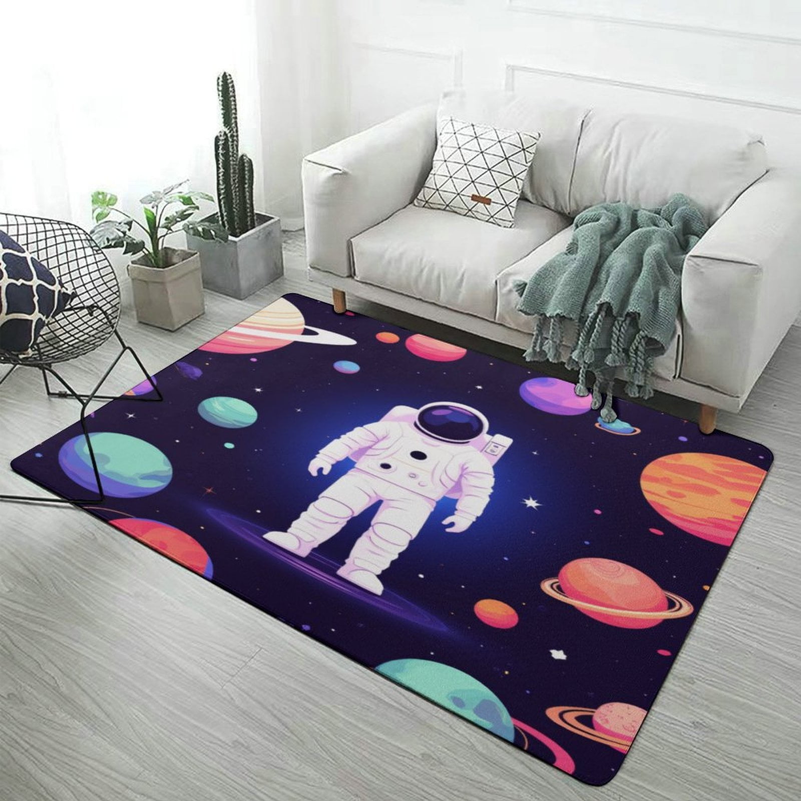 Astronaut in Cosmic Planets Carpet Rug for Home Living Room Bedroom ...