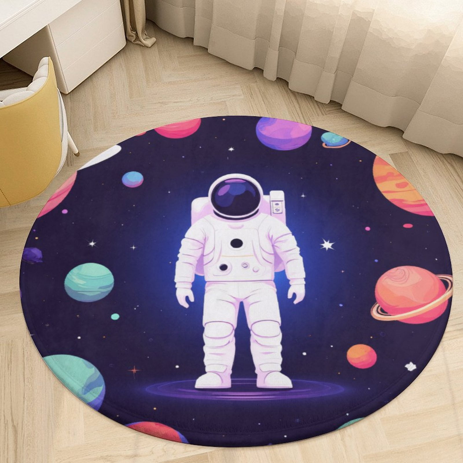 Astronaut in Cosmic Planets Round Area Rugs for Bedroom Living Room ...