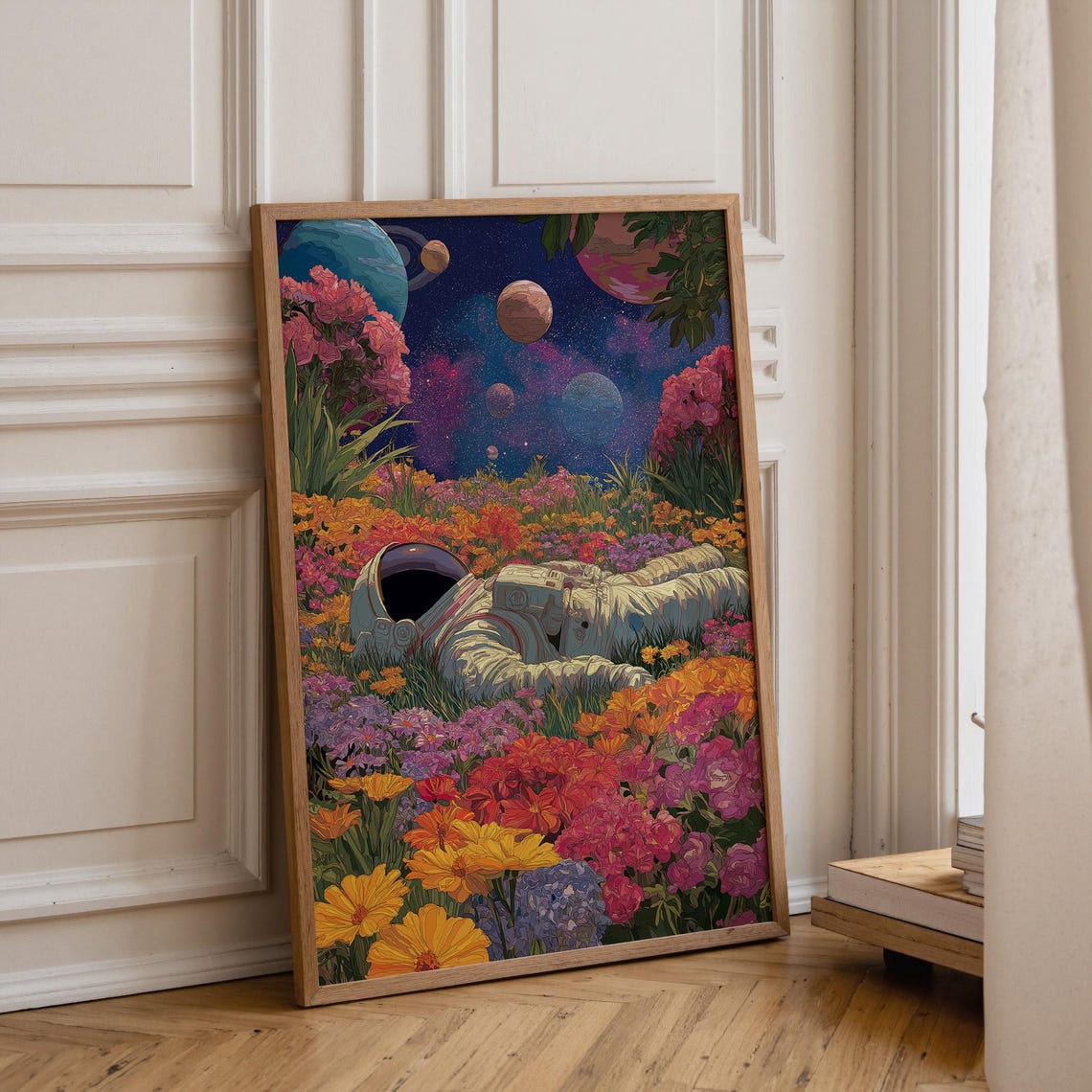 Astronaut in Flowers Space Wall Art Orbital Space Cinematic Sci Fi Wall ...