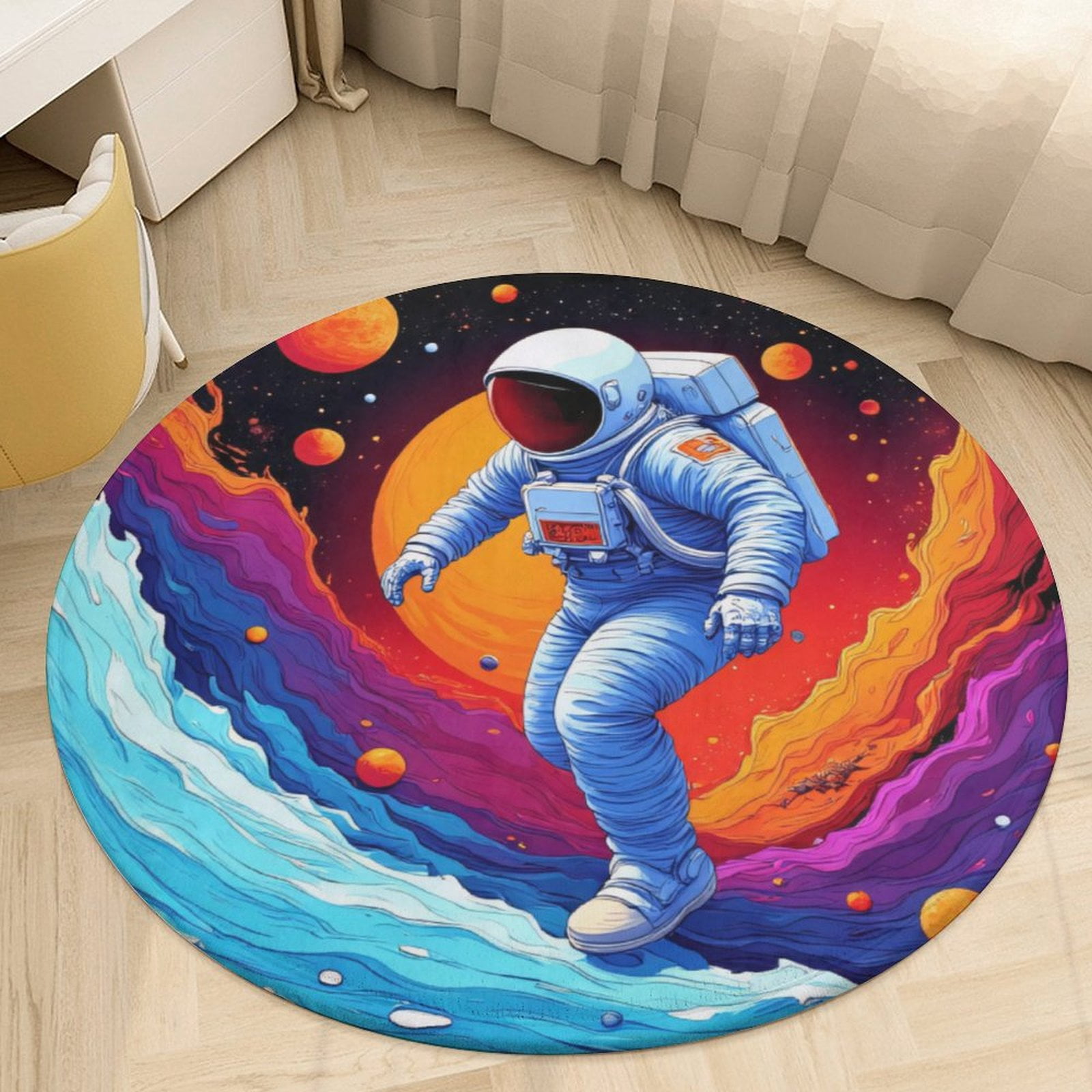 Astronaut in Space with Planets(1) Round Area Rugs for Bedroom Living ...