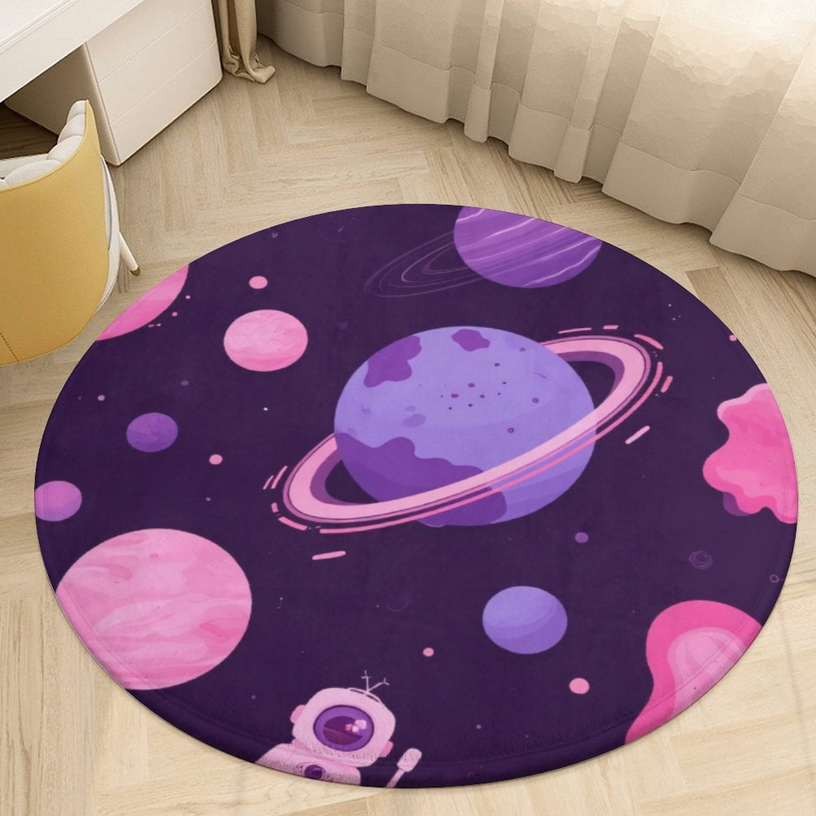 Astronaut in Space with Planets(1) Round Area Rugs for Bedroom Living ...