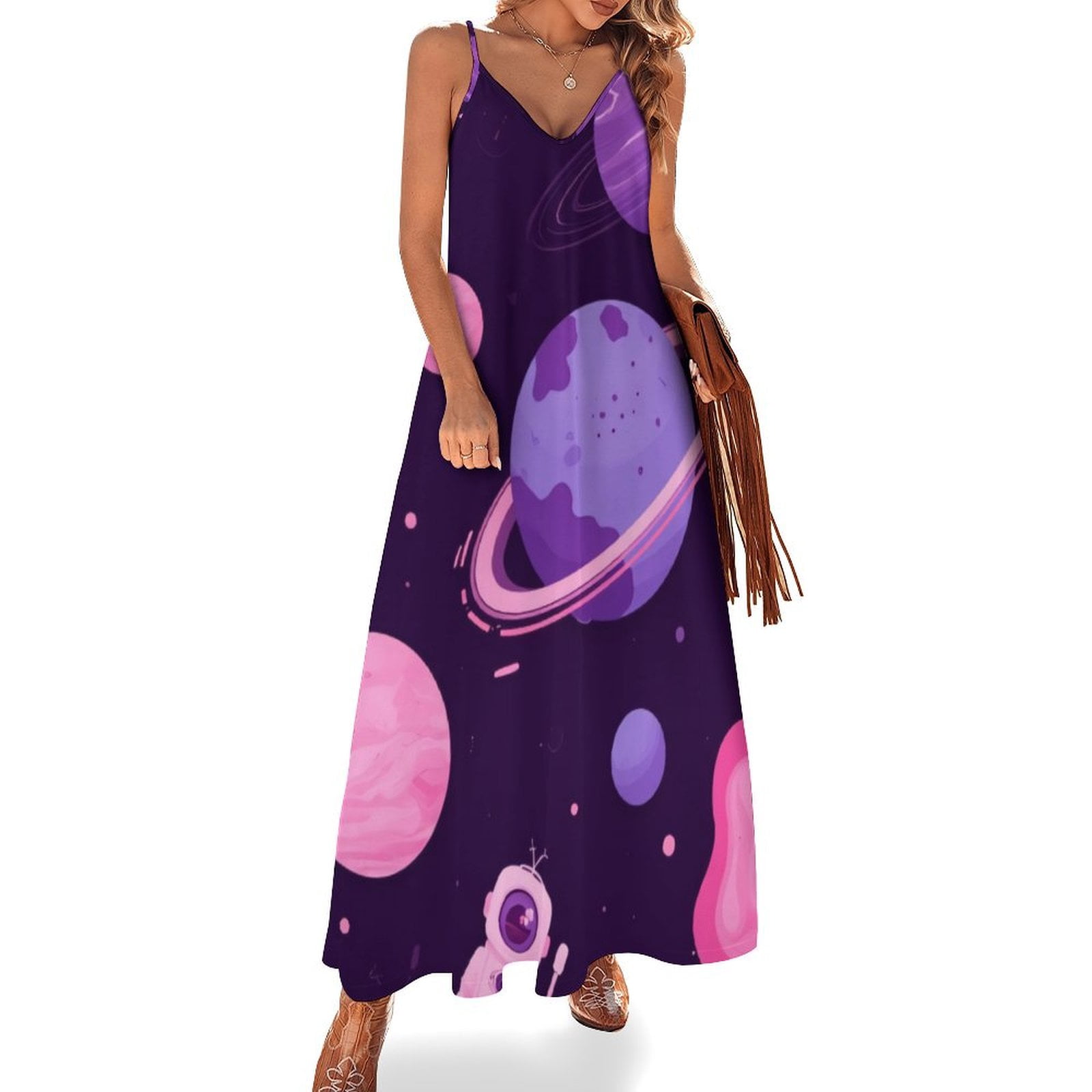 Astronaut in Space with Planets(1) Sleeveless Dress Women's Luxury ...