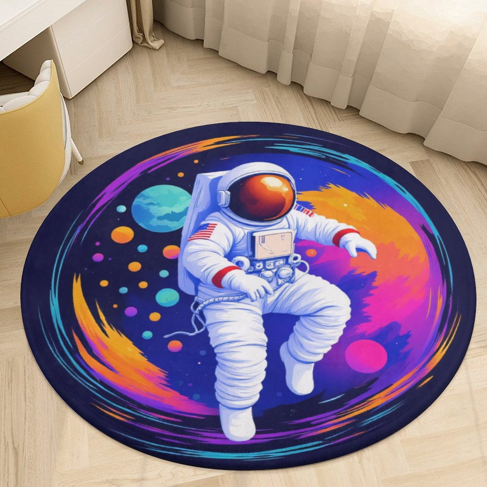 Astronaut in Space with Planets Round Area Rugs for Bedroom Living Room ...