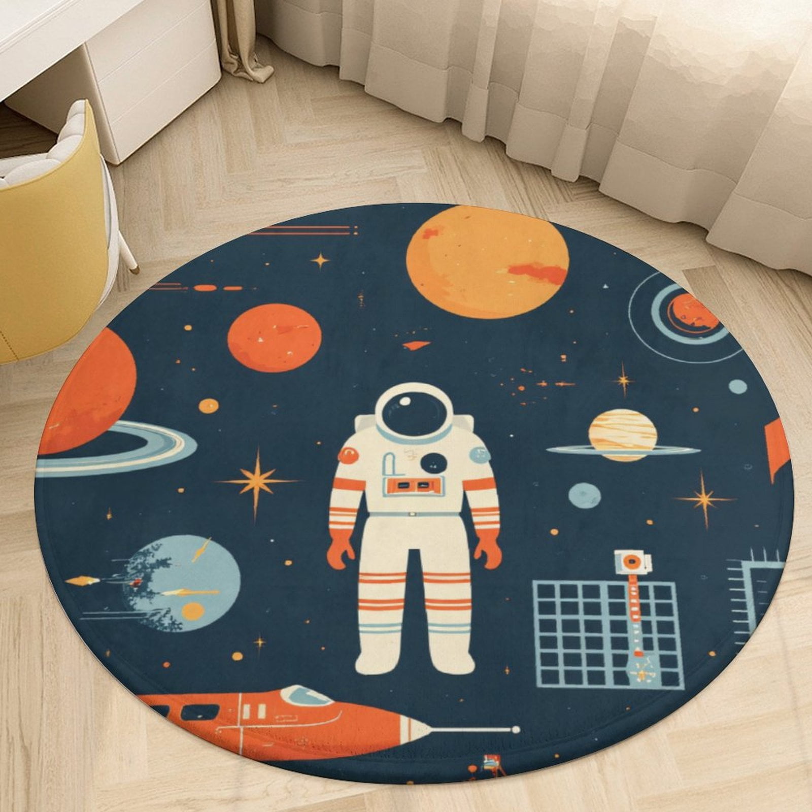 Astronaut in Space with Planets Round Area Rugs for Bedroom Living Room ...